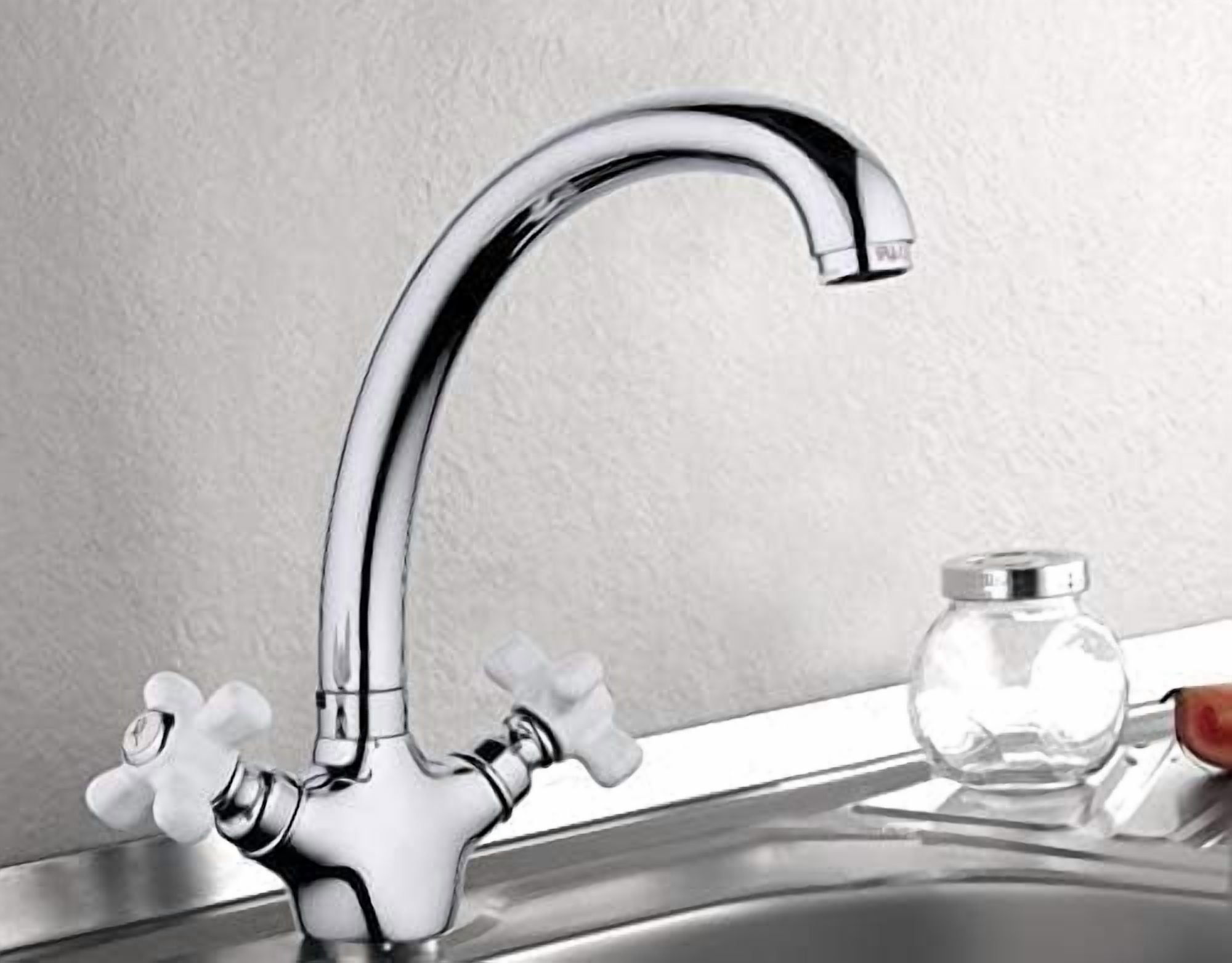 Kitchen Taps Silver Double Handle Kitchen Sink Faucet Mixer Cold and ...