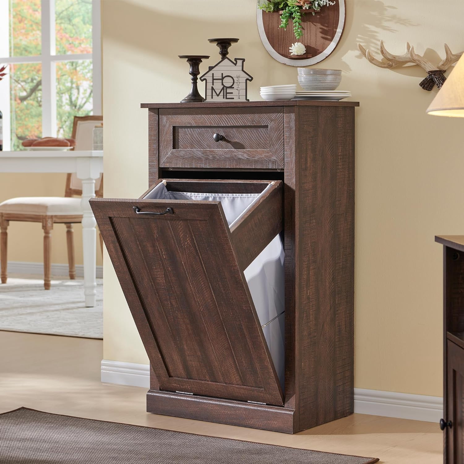 Kitchen Tilt Out Trash Can Cabinet, Double Hideaway Garbage Can with ...