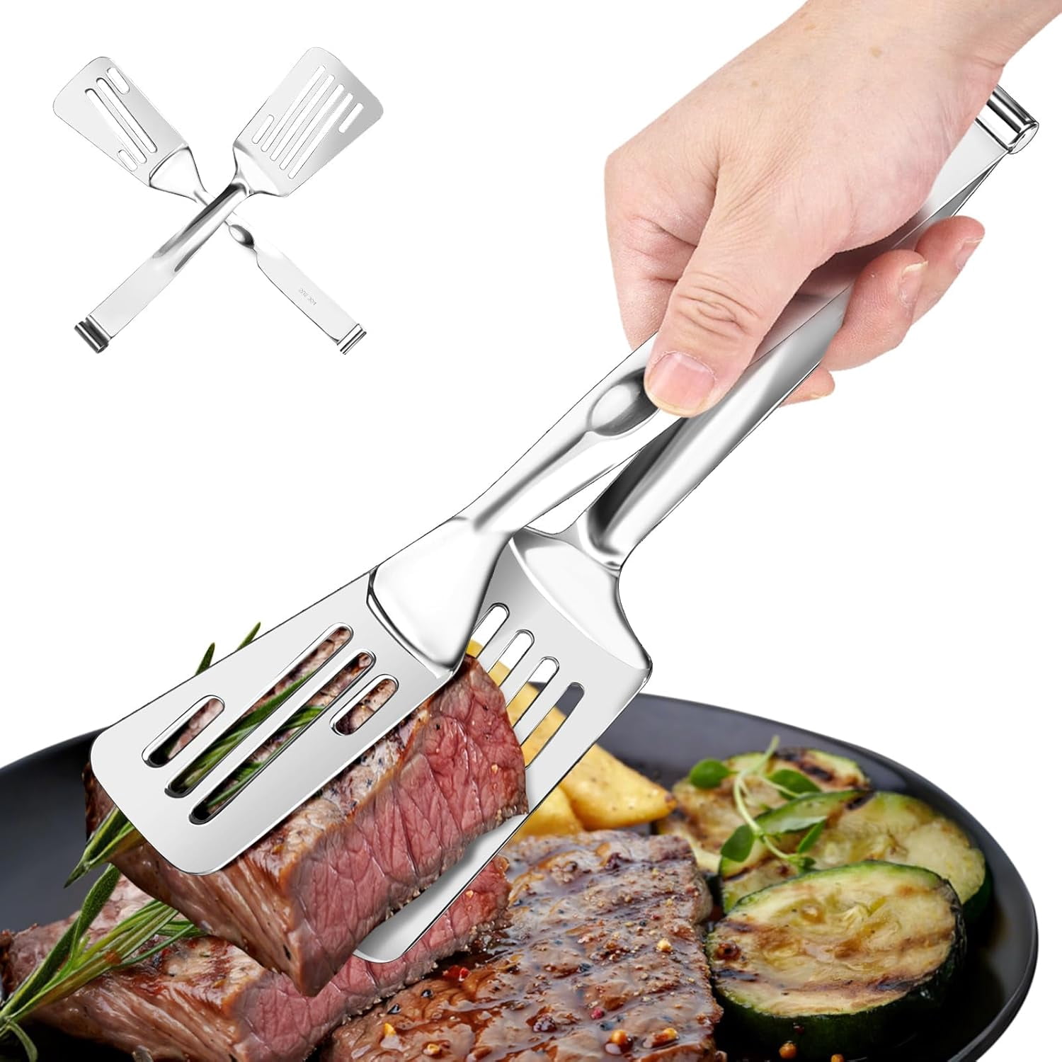 Kitchen Tongs 11.8 Inch 304 Stainless Steel, 2-in-1 Detachable Design ...