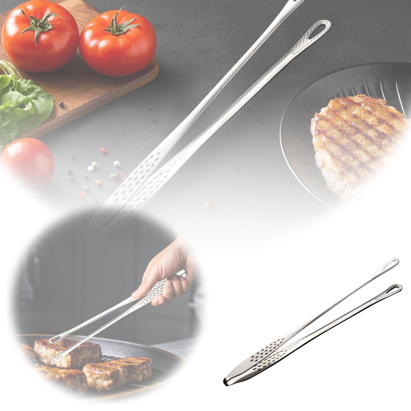 Kitchen Tongs, 11 Inches Korean BBQ Tongs Stainless Steel Grill Tongs ...