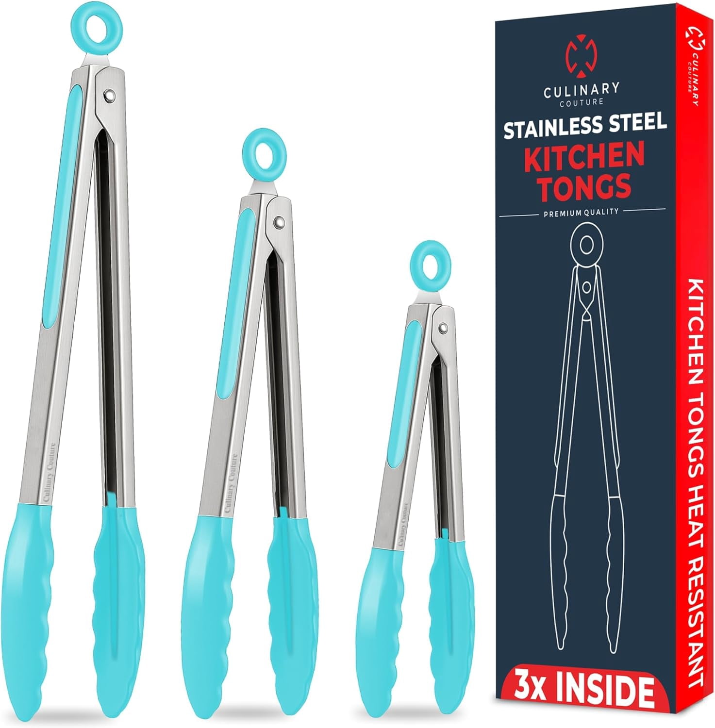 Kitchen Tongs with Silicone Tips Set of 3 Heat Resistant Tongs for ...