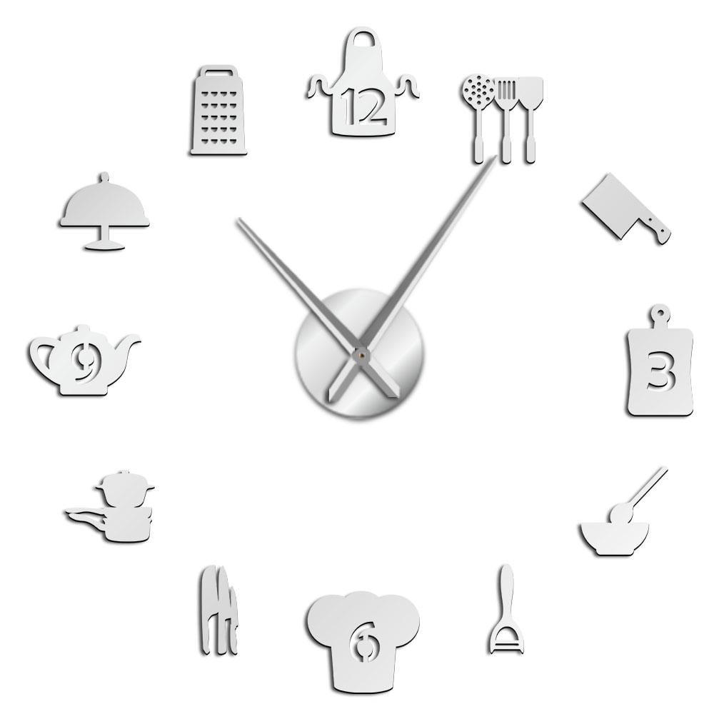 Kitchen Tools Frameless Wall Clock Stickers, DIY Modern Decorative ...