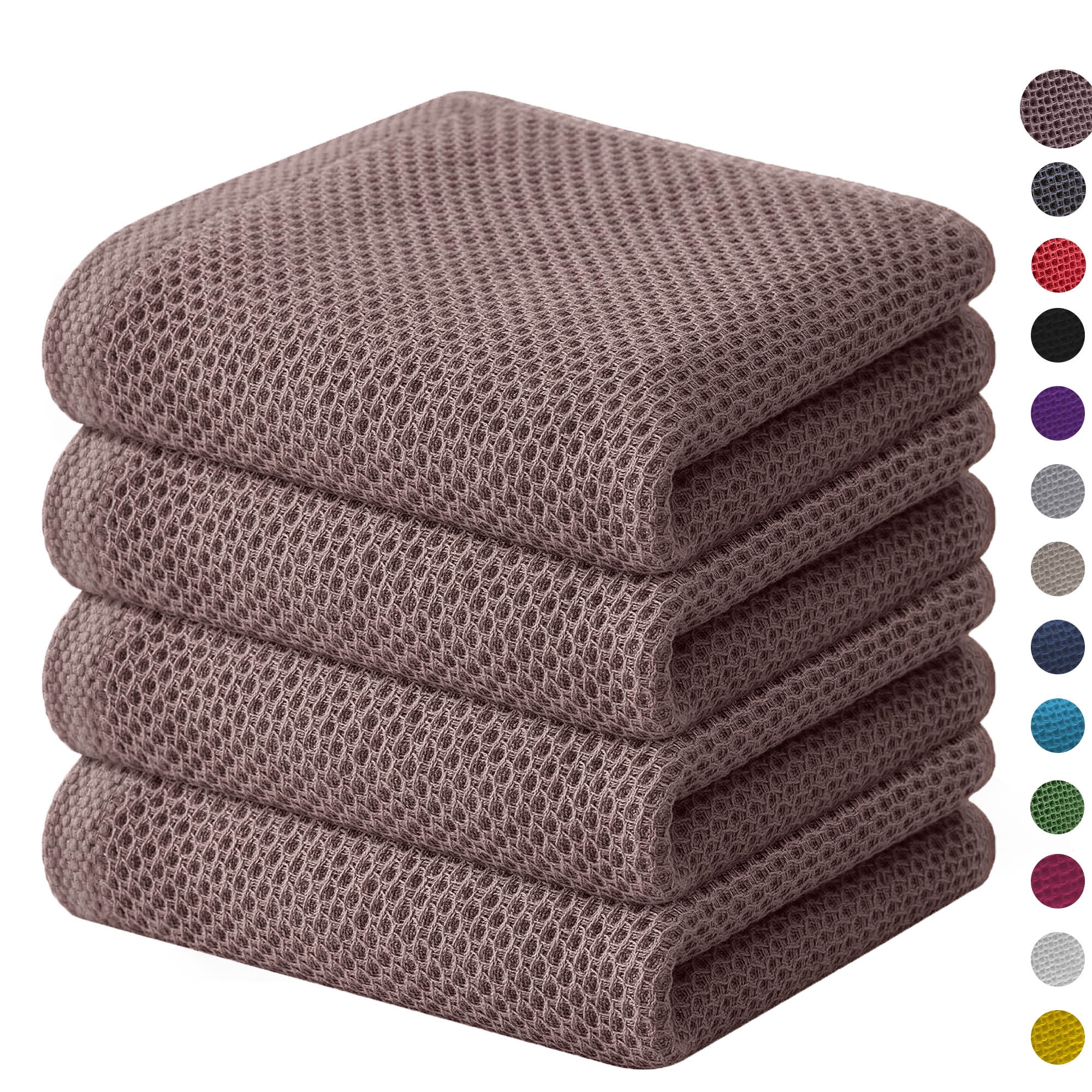 Kitchen Towels，4-Pack Dish Towels 100% Cotton Waffle Weave Ultra Soft Absorbent Quick Drying ...