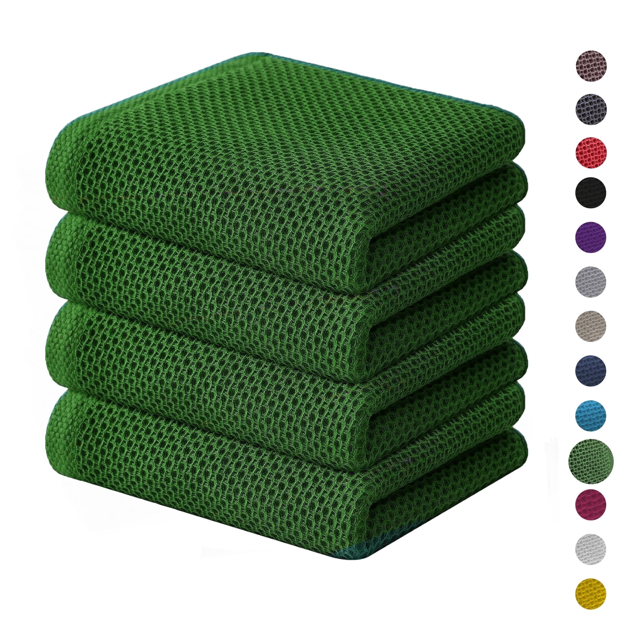 Kitchen Towels，4-Pack Dish Towels 100% Cotton Waffle Weave Ultra Soft ...