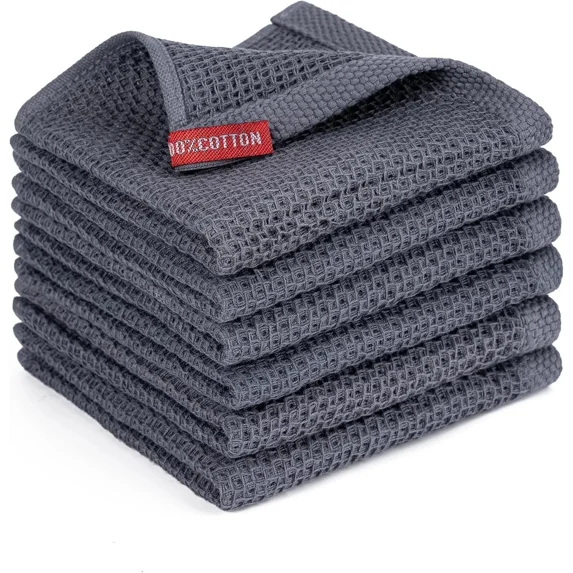 Kitchen Towels,6-Pack Dish Towels 100% 12 X 12 - 6 Pack, Dark Grey ...