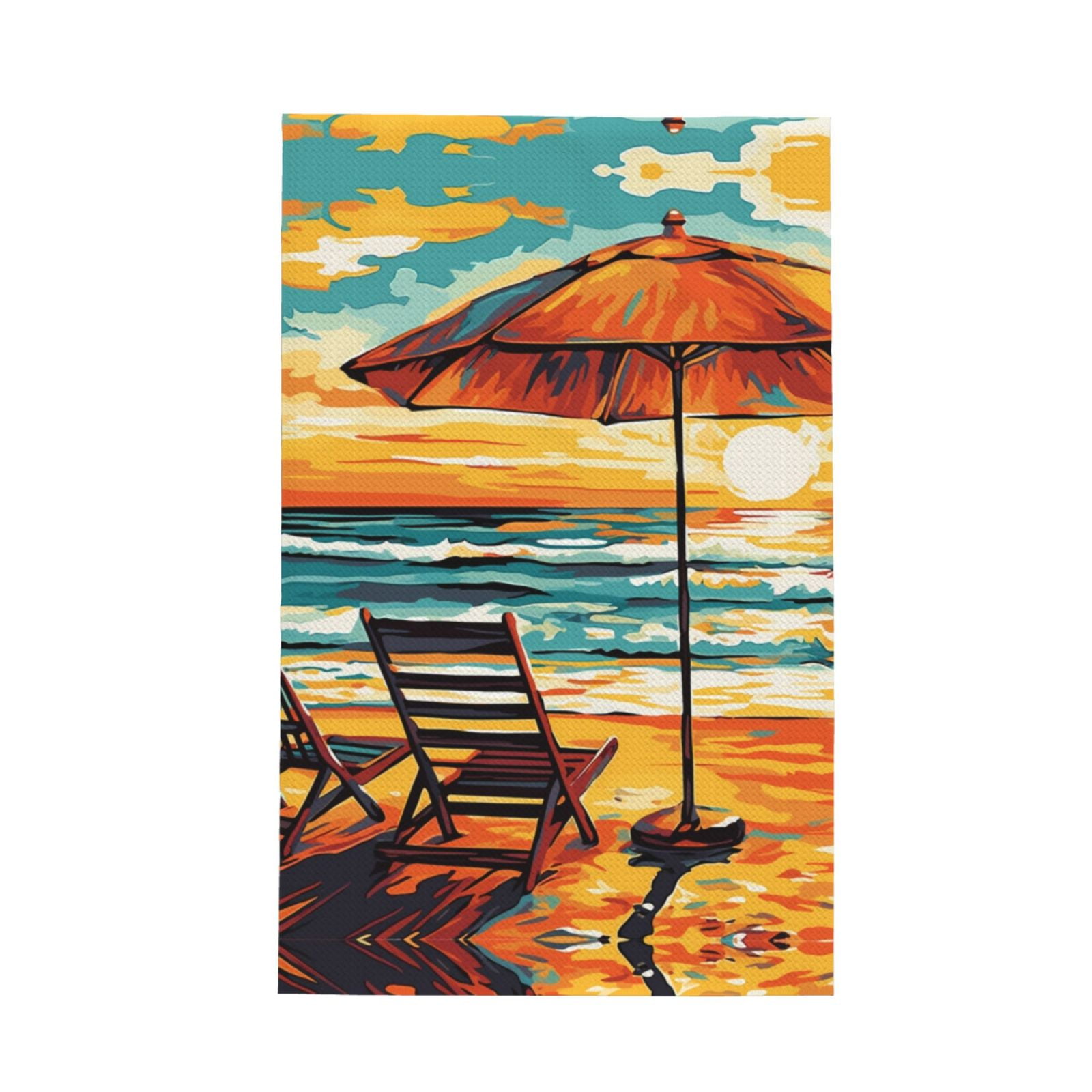 Kitchen Towels - Beach Umbrella Sunset Quick Drying Absorbent Dish ...