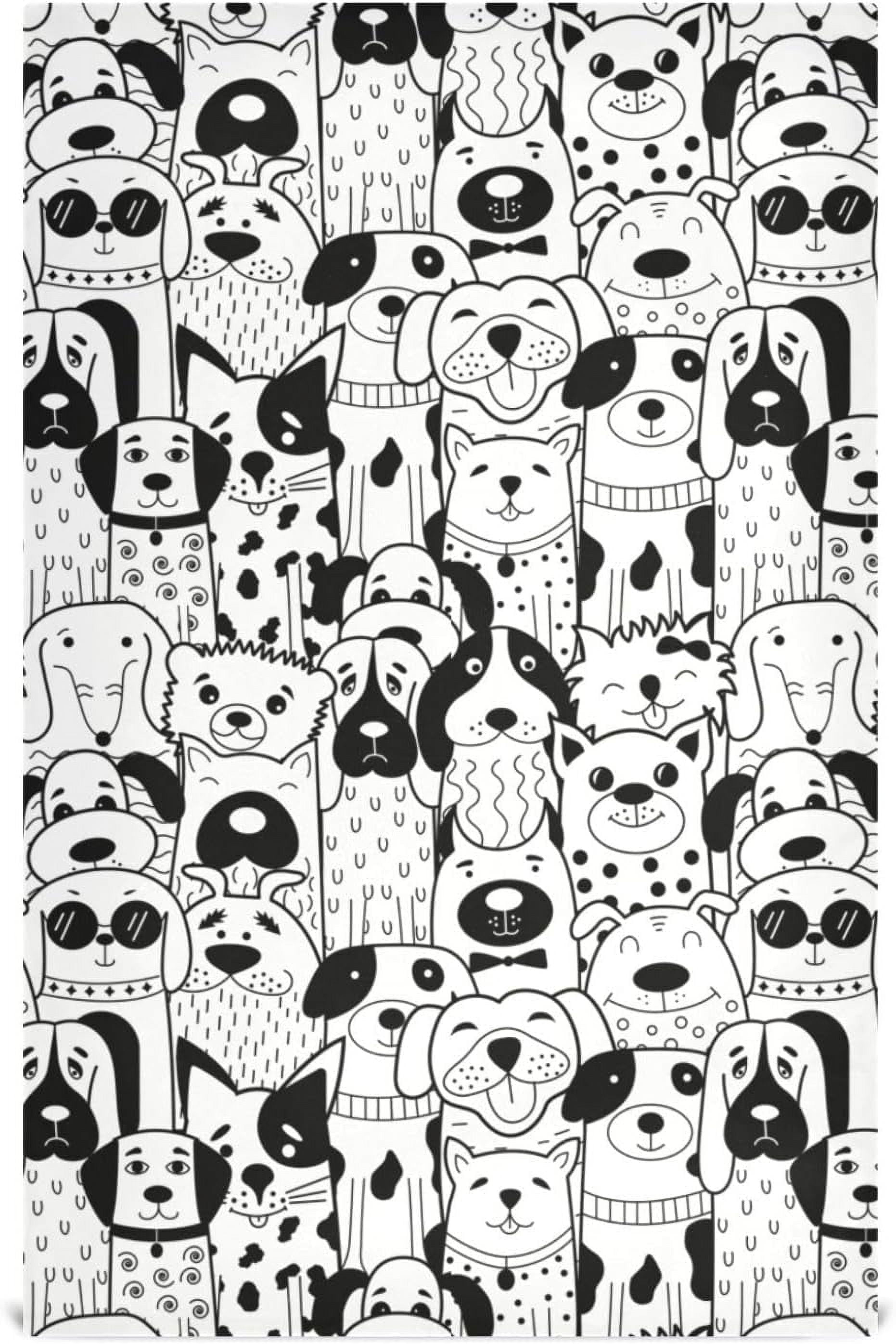 Kitchen Towels Black White Doodle Dogs Pattern Cleaning Towel Absorbent ...