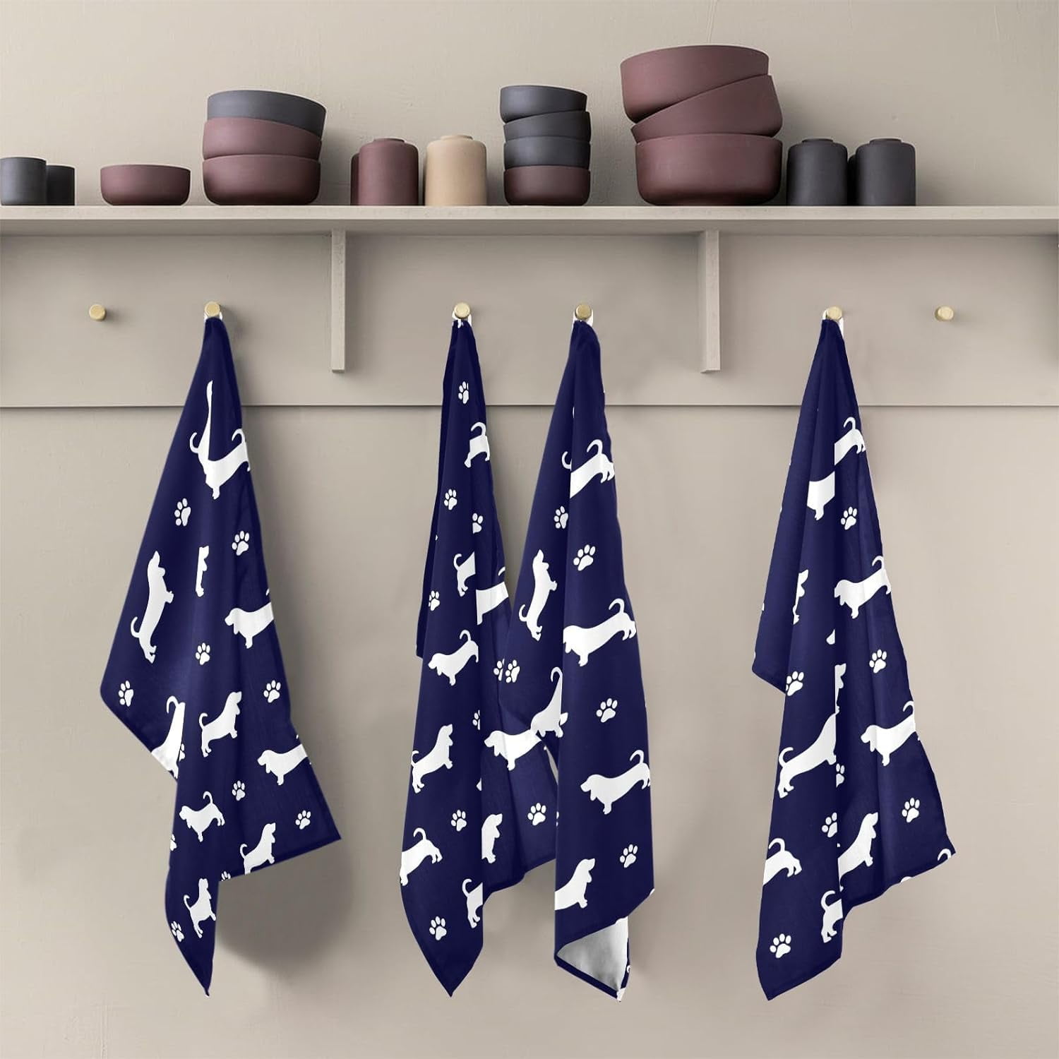 Kitchen Towels Cute Dogs Silhouettes Navy Blue Pattern Cleaning Towel ...