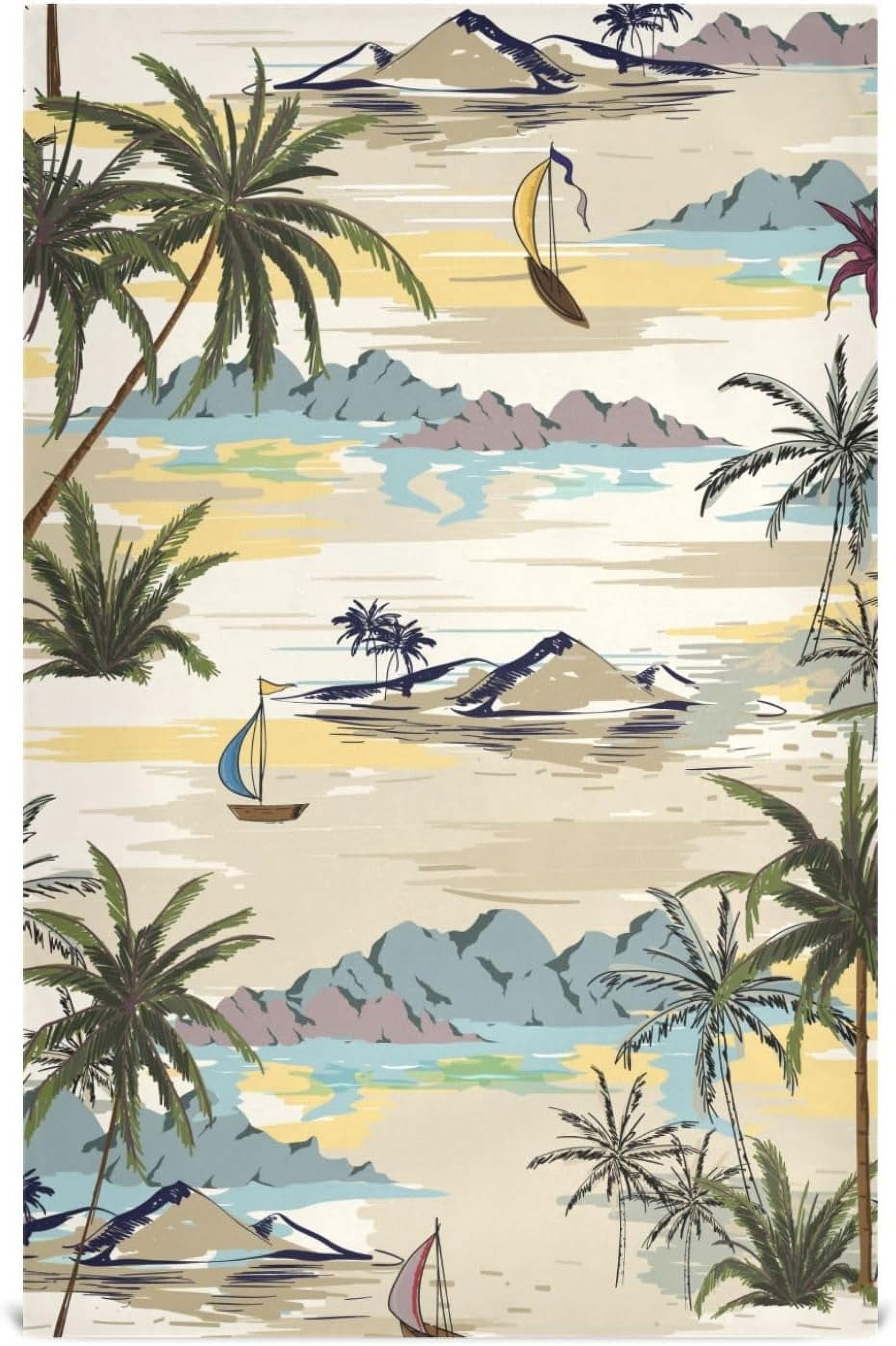 Kitchen Towels Tropical Palm Trees Pattern Cleaning Towel Absorbent ...