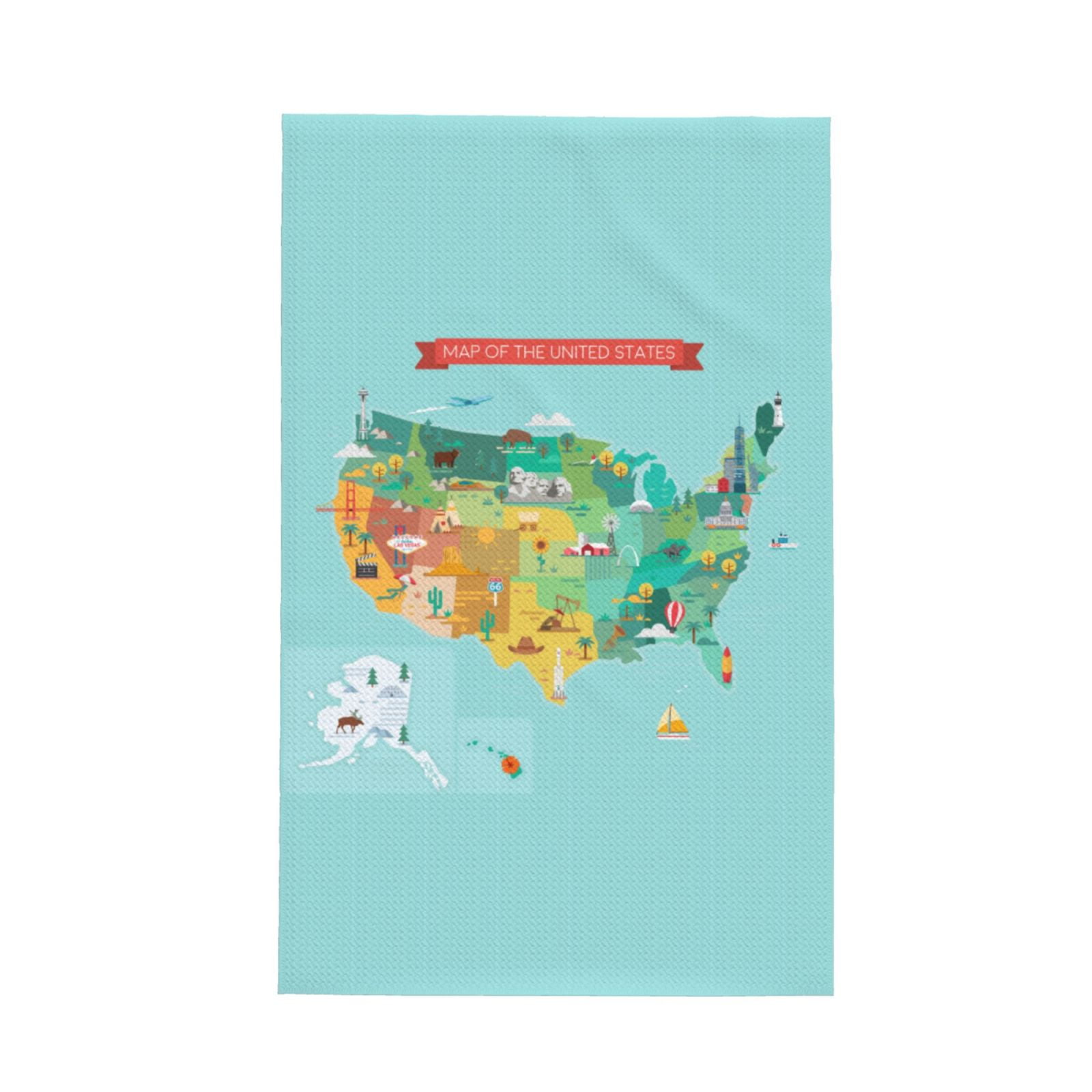 Kitchen Towels - USA Tourist Map Famous Landmarks Absorbent Quick ...