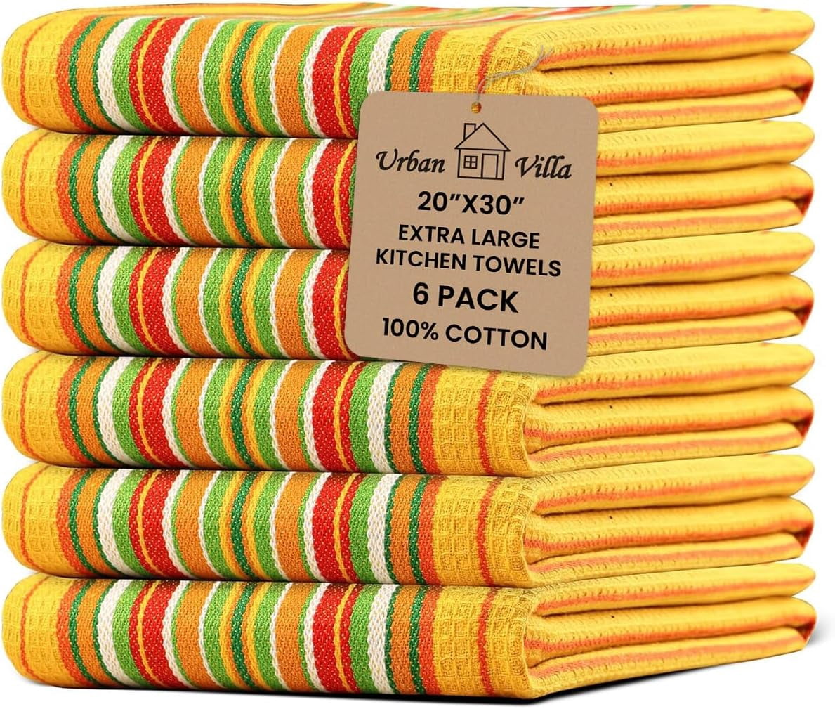 Kitchen Towels Waffle Stripes Dish Towels for Kitchen Mustard Color Set ...