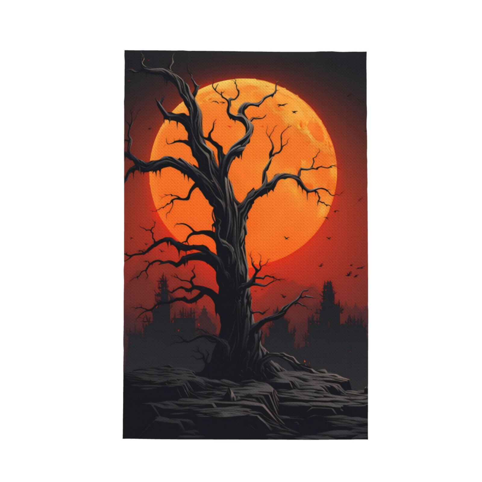 Kitchen Towels Yellow Castle Sunset Tree Waffle Soft Dish Towels, Super ...