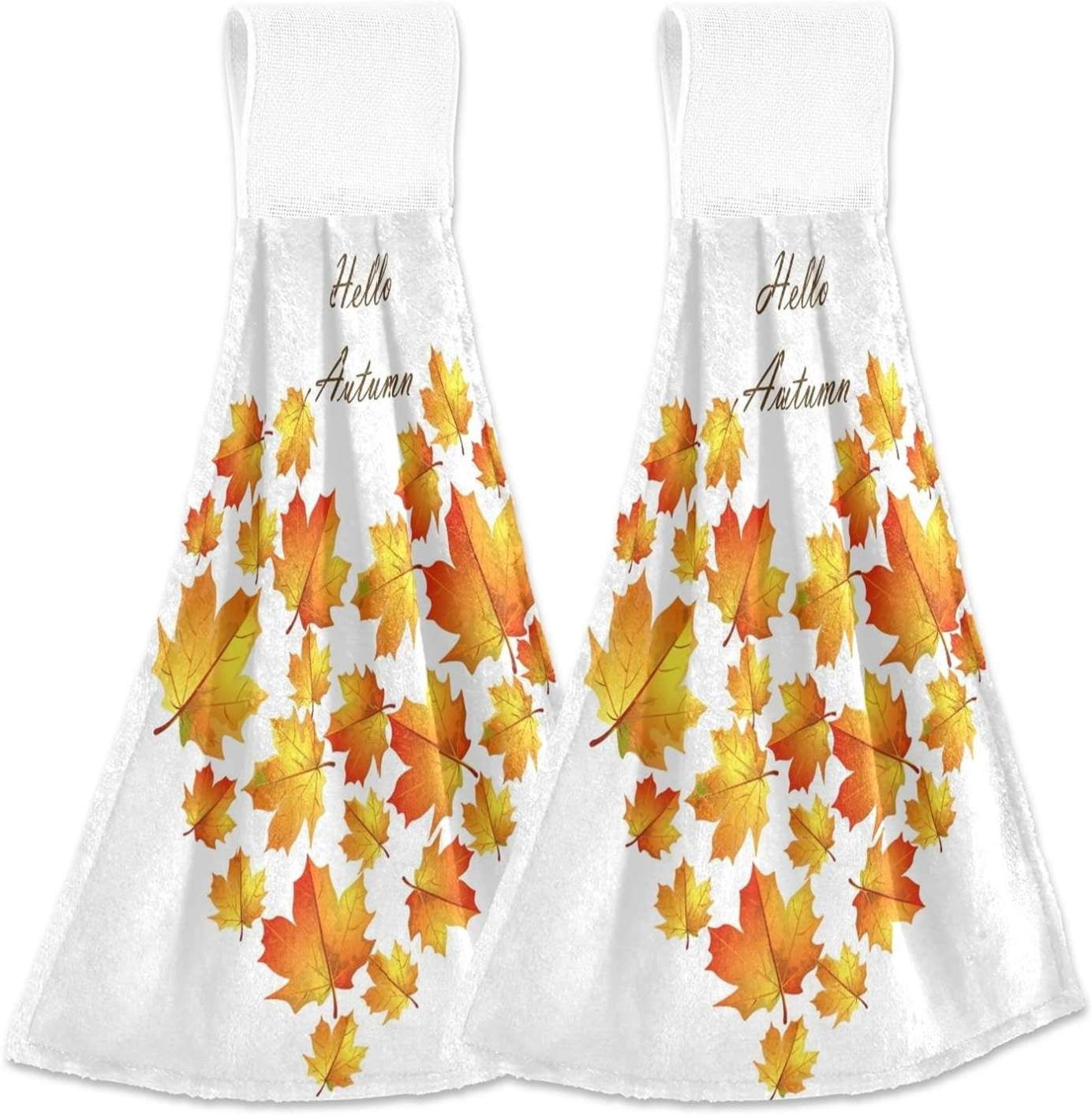 Kitchen Towels with Hanging Loop, Heart Of Yellowed Gold Maple Leaf ...