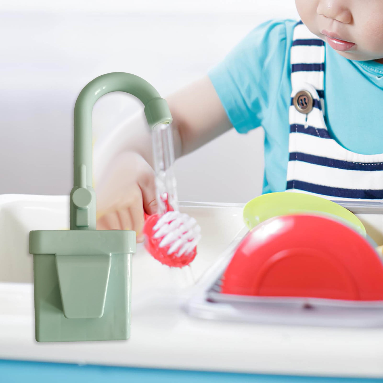 Kitchen Toy Realistic Water Faucet Play Set with Trough for Kids Home ...