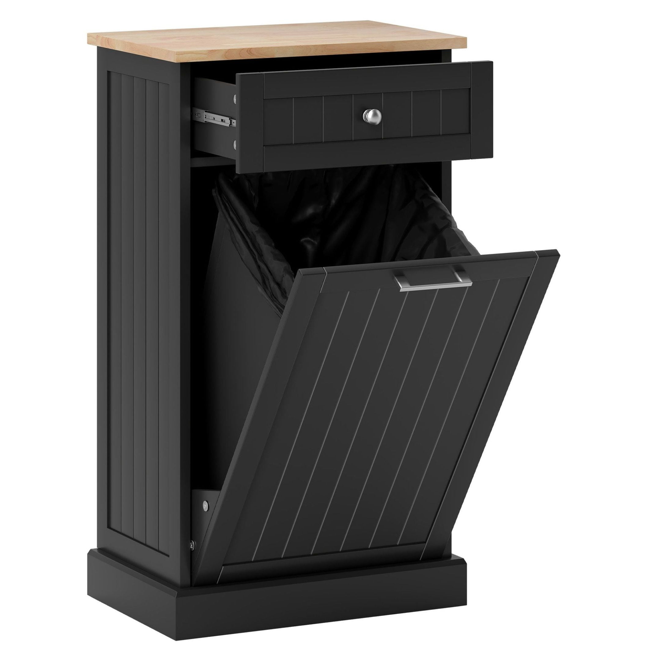 Kitchen Trash Bin Cabinet - Free Standing Trash Can Storage with Drawer ...