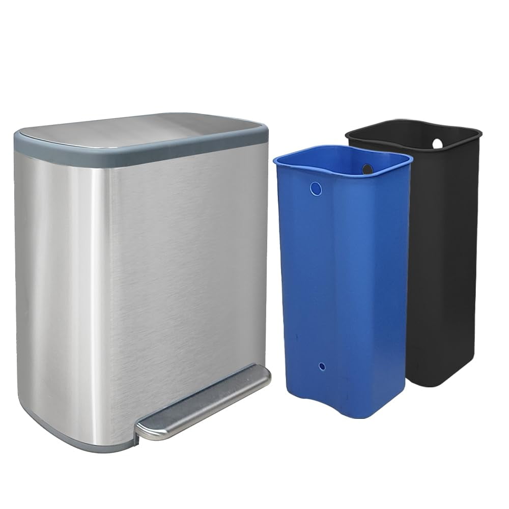 Kitchen Trash Can 16 Gallon, 2 x 30 Liters Trash and Recycle bin Combo ...