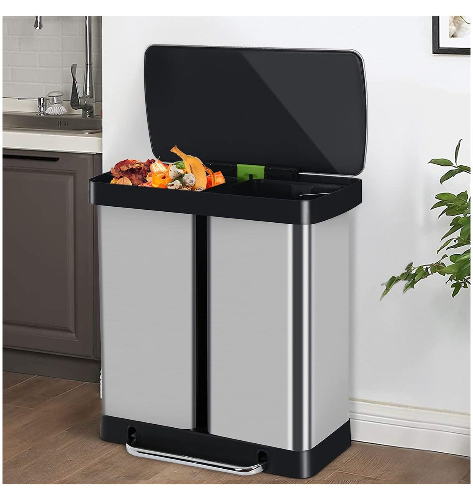 Kitchen Trash Can 16 Gallon/ 60L Stainless Steel Trash Can with Lid ...