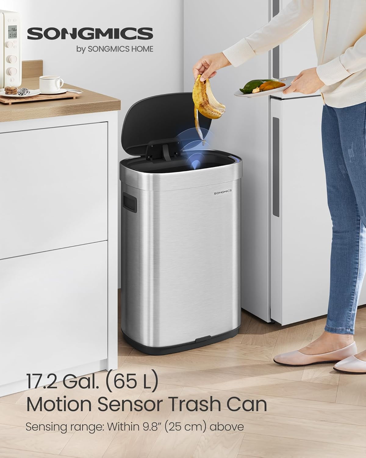 Kitchen Trash Can, 17.2-Gallon (65 L) Motion Sensor Garbage Can ...