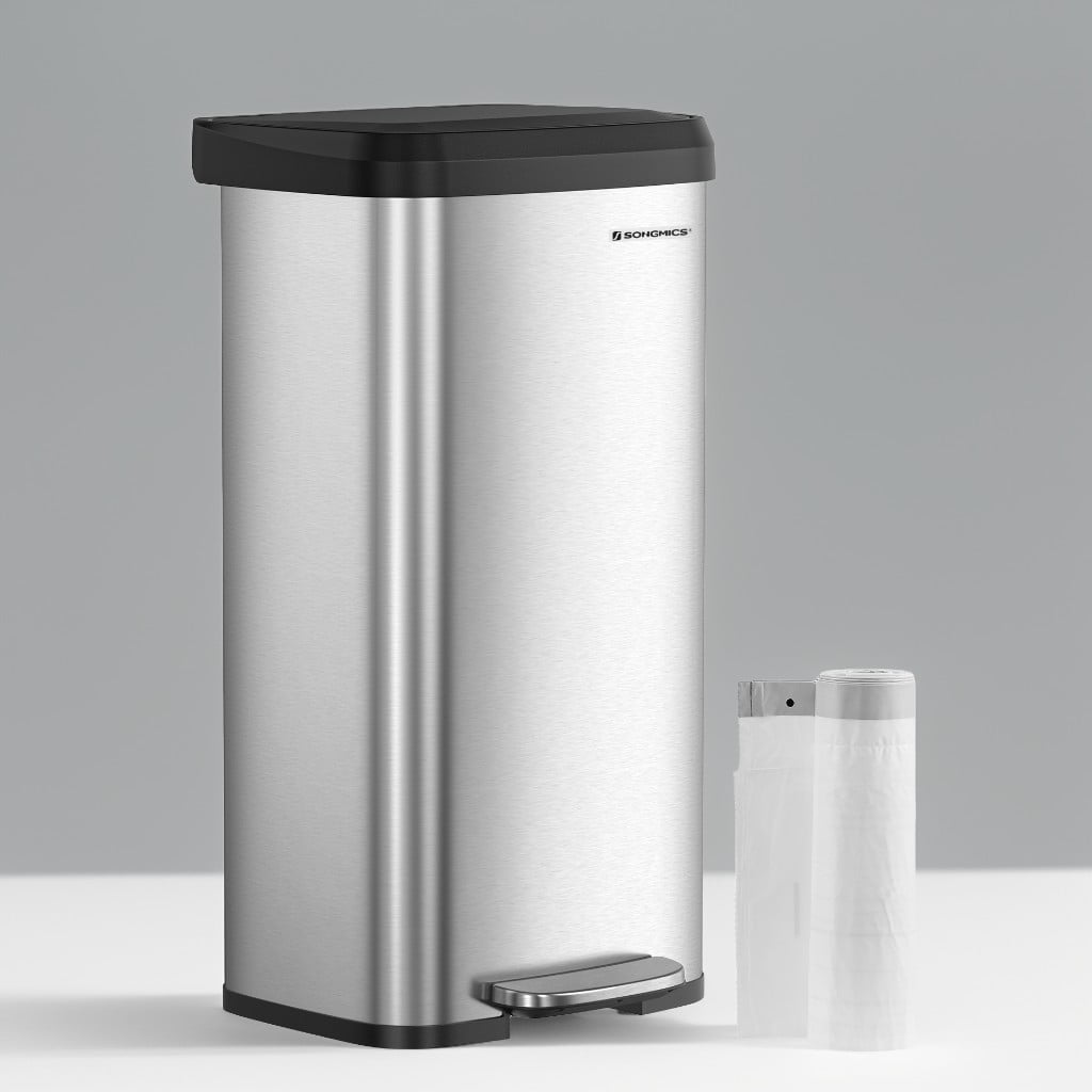 SONGMICS 18 Gallon Stainless Steel Kitchen Trash Can, Foot Release ...