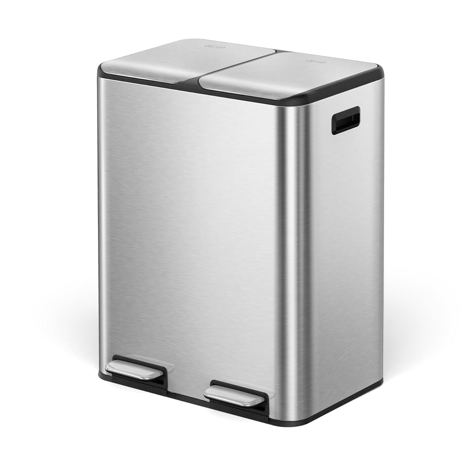 Kitchen Trash Can, 8 + 8 Gallon Dual Trash and Recycle Bin Combo, 2 Compartment Stainless Steel ...