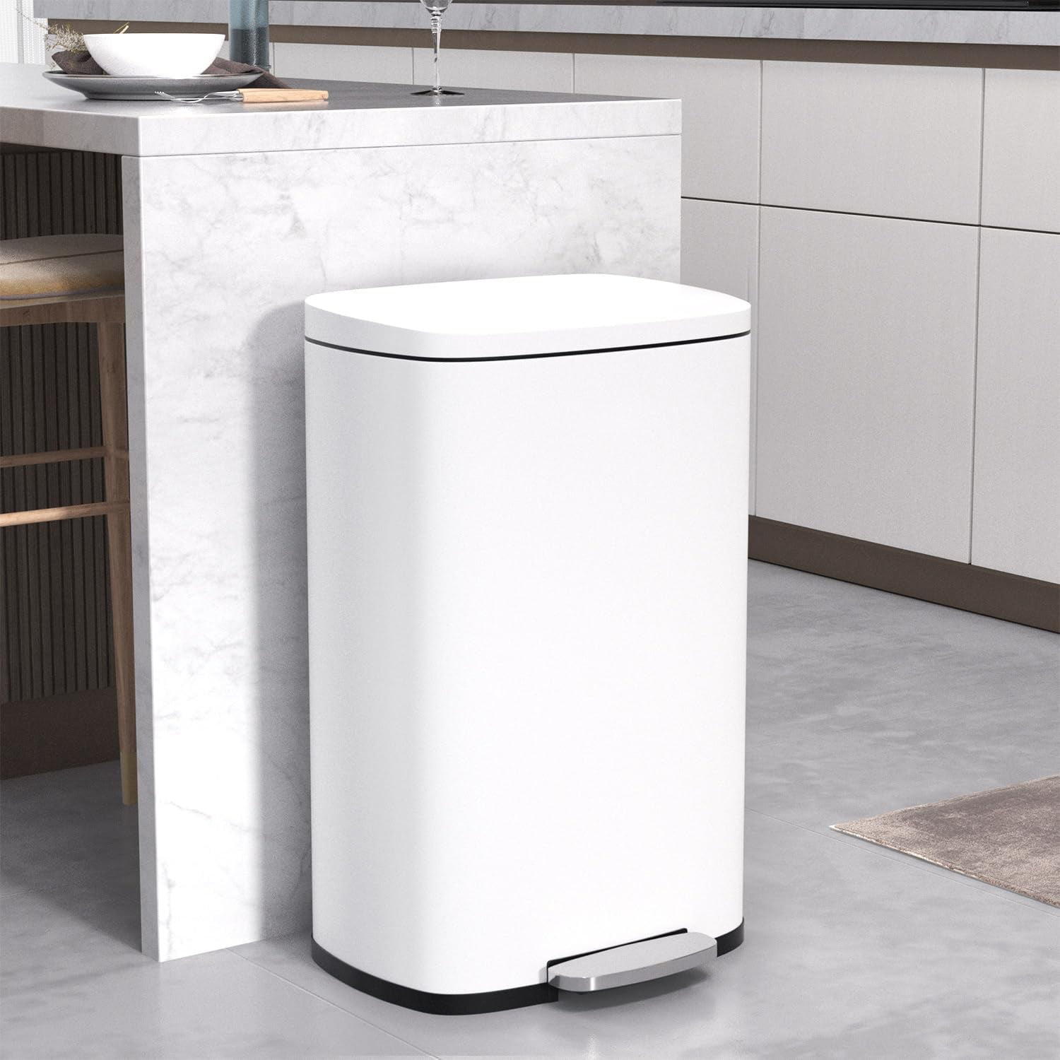 Kitchen Trash Can with Lid, Stainless Steel Trash Can with Foot Pedal ...