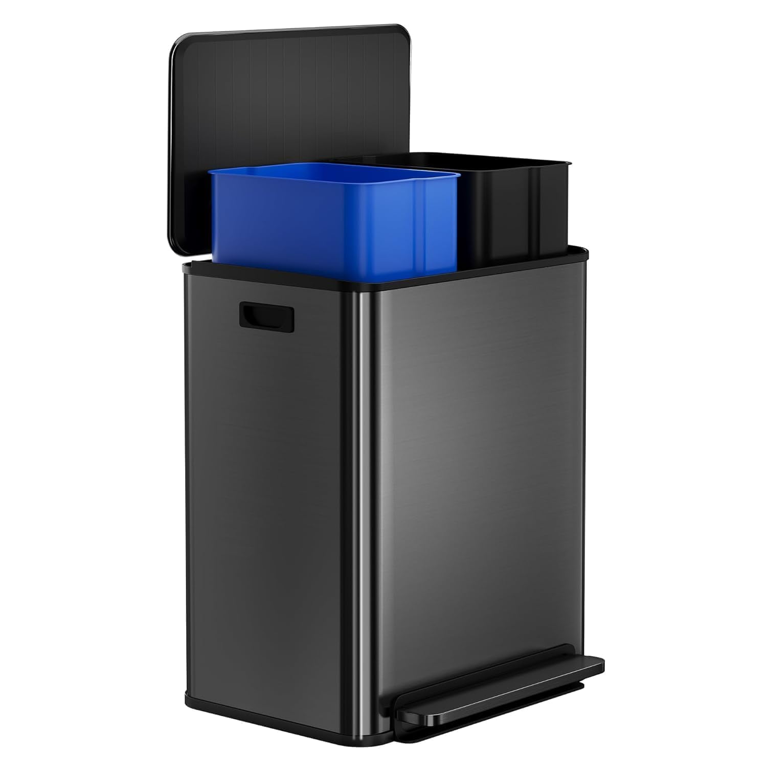 Kitchen Trash Can,Rectangular Hands-Free Dual Compartment Recycling ...