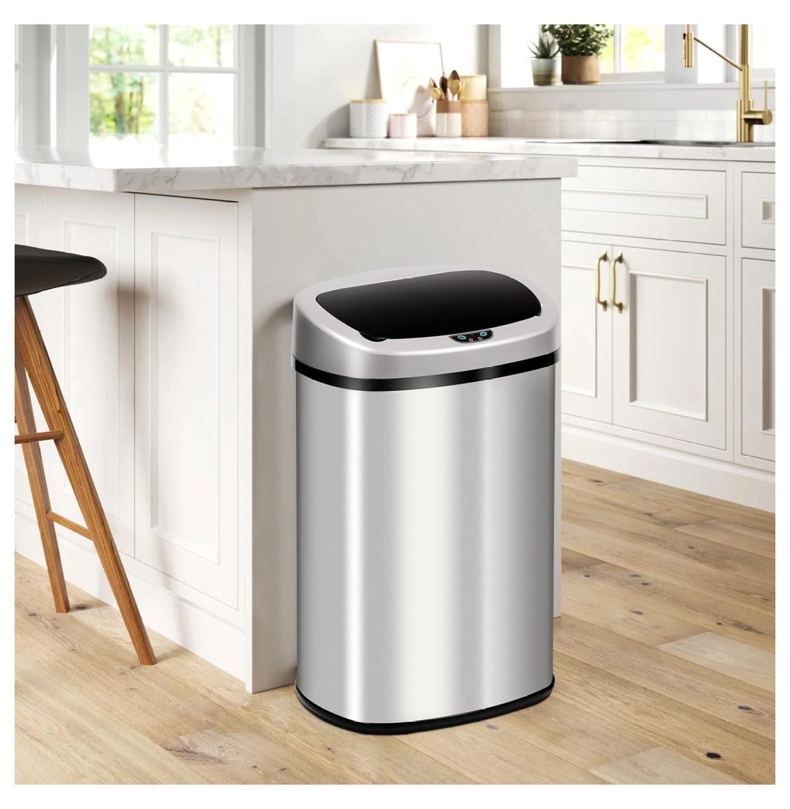 KyzhLa 50L Stainless Steel Garbage Can with Automatic Touch, High ...