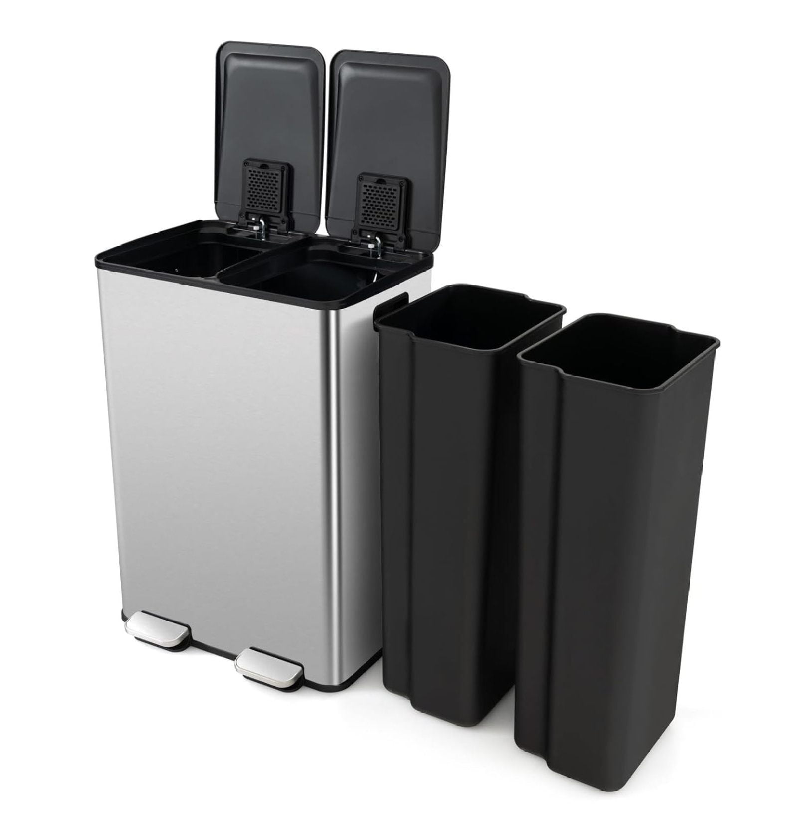 Kitchen Trash Cans Dual Compartment, 2 x 8 Gal Garbage Can W/2 ...