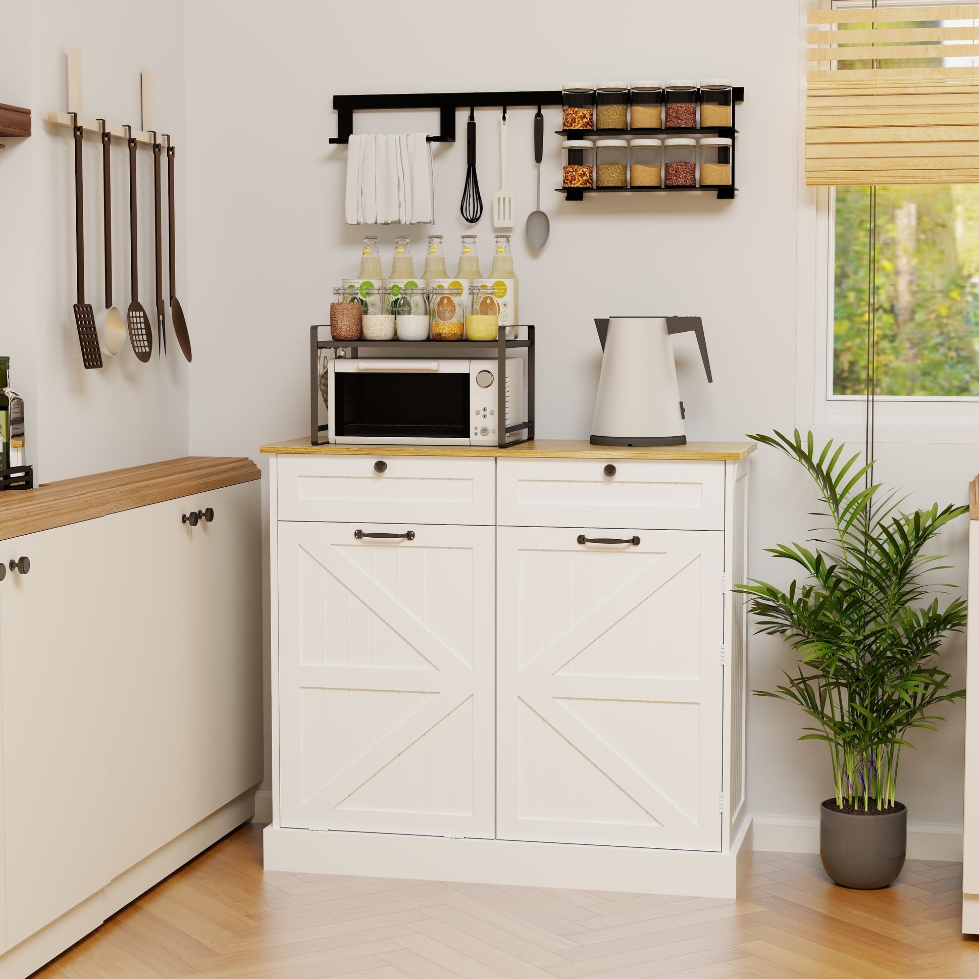 Kitchen Trash Storage In White With 2 Drawers, 1 Tilt Out & Door For ...