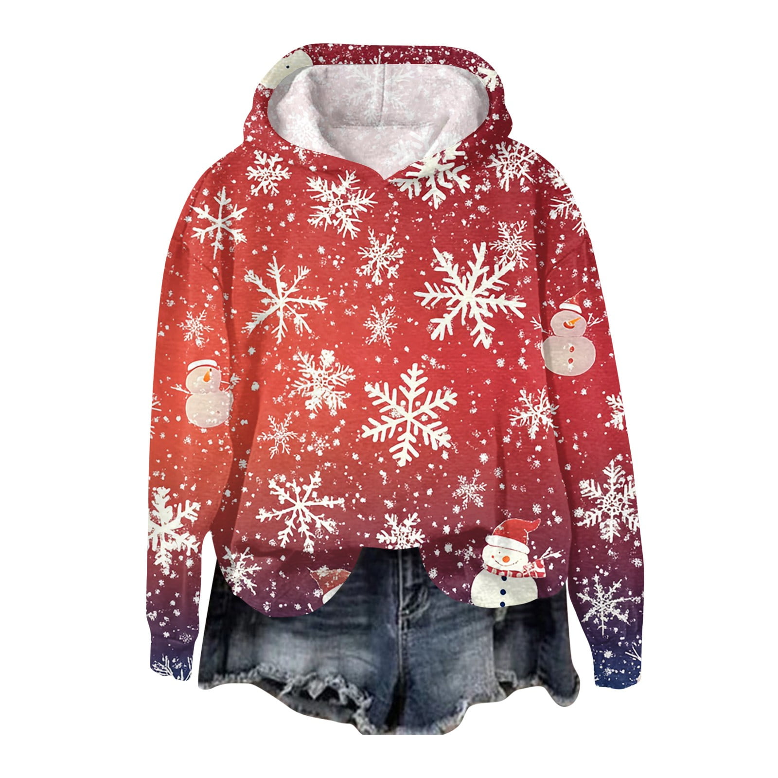 Womens Christmas Hoodies Christmas Tree Graphic Pullover Tops Long Sleeve Snowflake Print Hooded ...