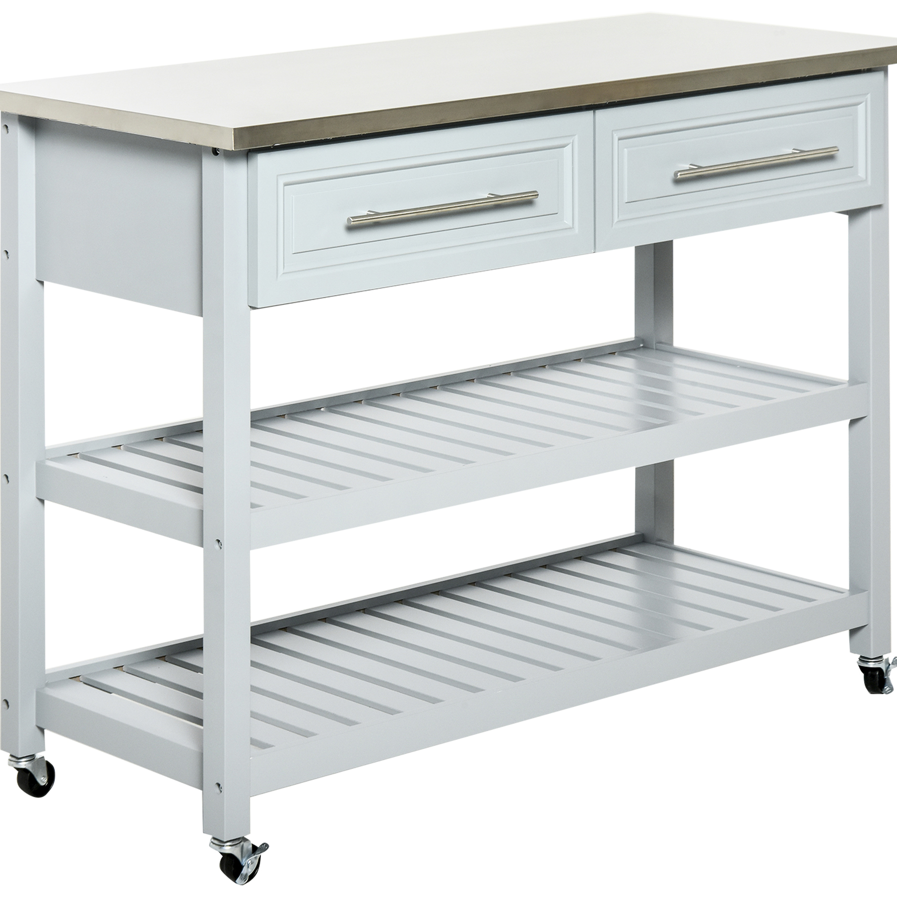 Kitchen Trolley With Stainless Steel Top, 2 Shelves, Drawers, Gray ...