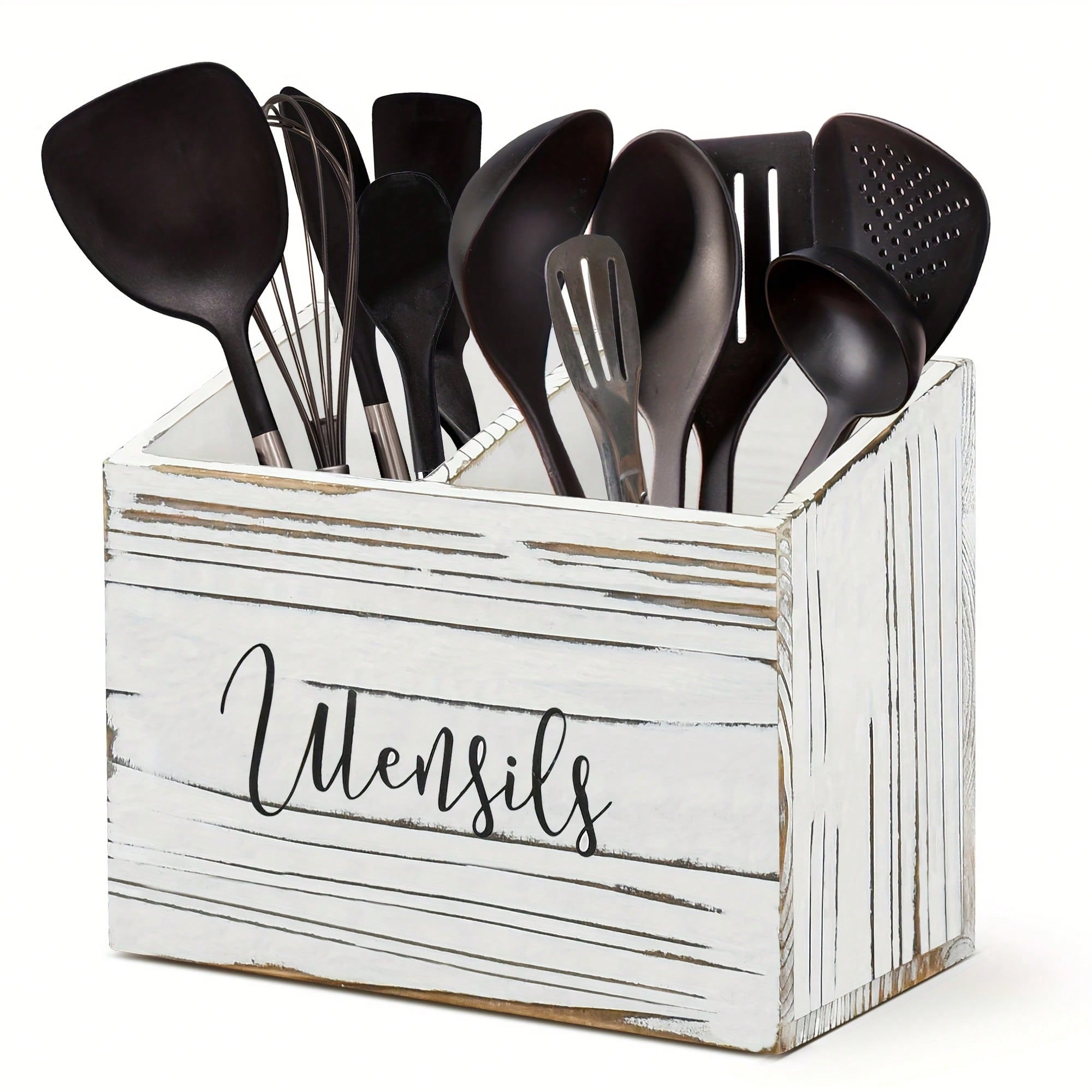 Kitchen Utensil Holder With 2 Compartments, Farmhouse Kitchen Decor ...