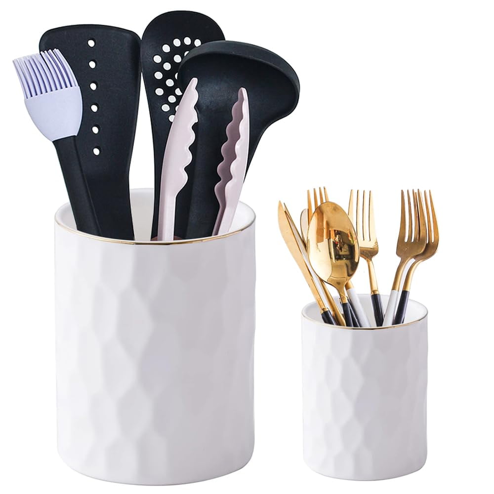 Kitchen Utensil Holder, 6.15"+4" Ceramic Cooking Utensil Crocks Cutlery ...