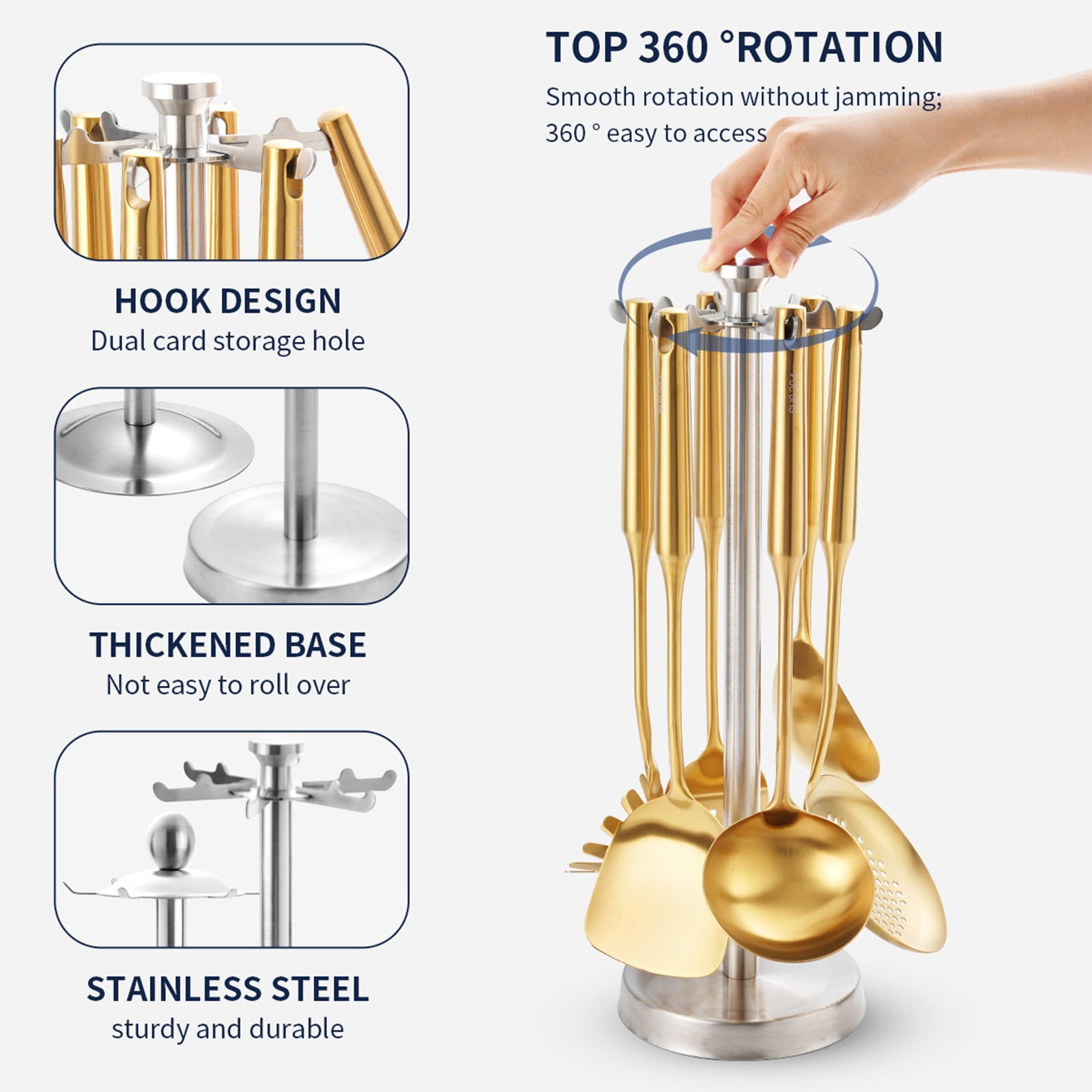 Kitchen Utensil Holder With 6 Adjustable Hanging Hooks, Rotating ...