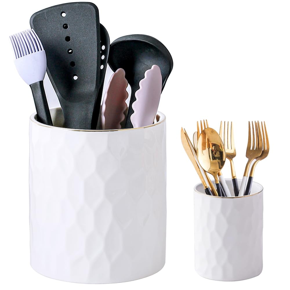 Kitchen Utensil Holder, 7.2"+4" Ceramic Cooking Utensil Holder For ...