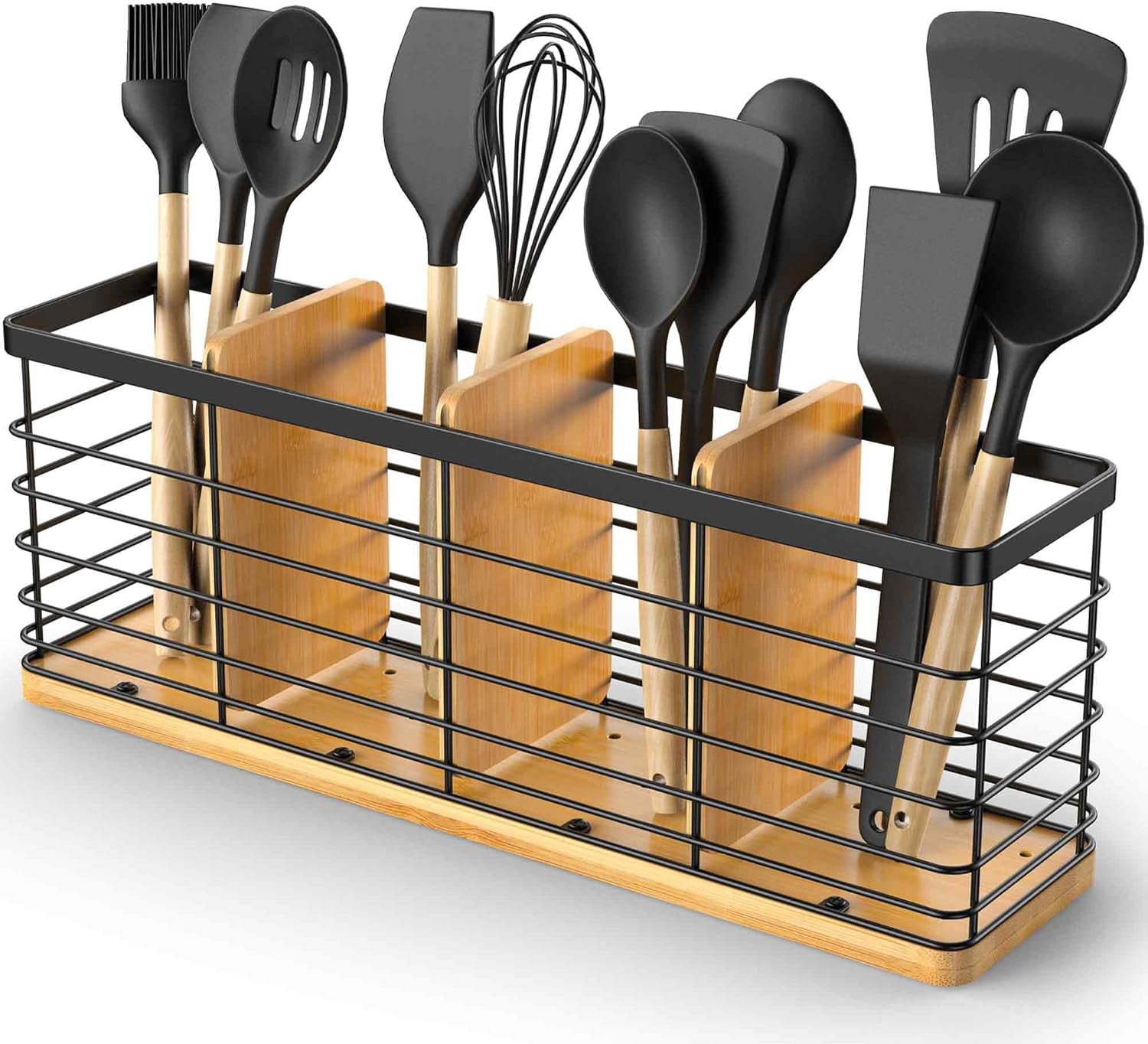 Kitchen Utensil Holder for Countertop - Large Matte Black Utensil ...