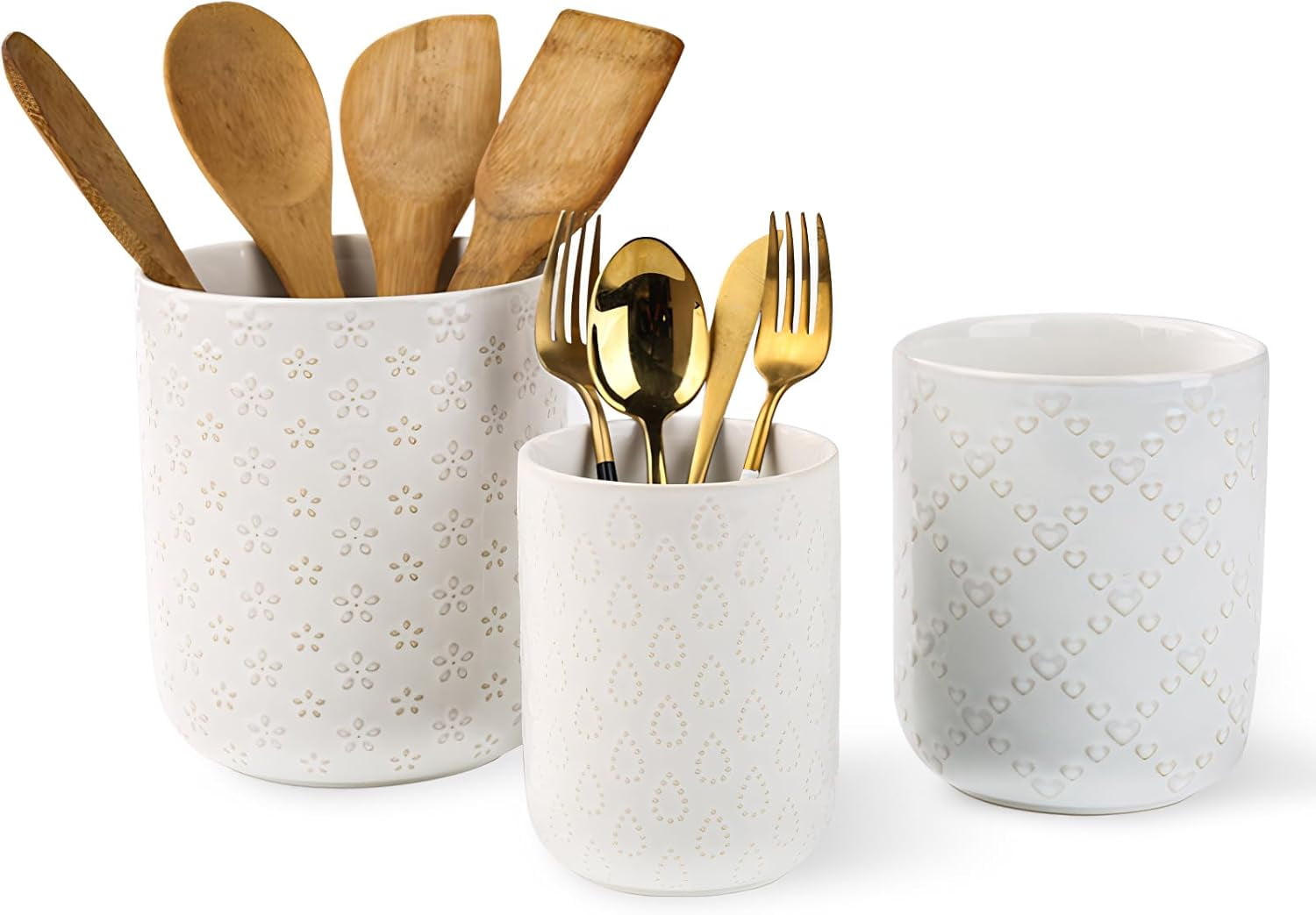 Kitchen Utensil Holder, Farmhouse Embossed Cooking Utensils Holder ...