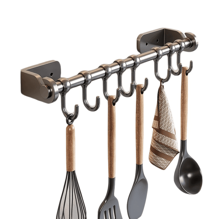 Space Saving Grey Pot and Pan Rack with 8 Hooks, Versatile Kitchen ...