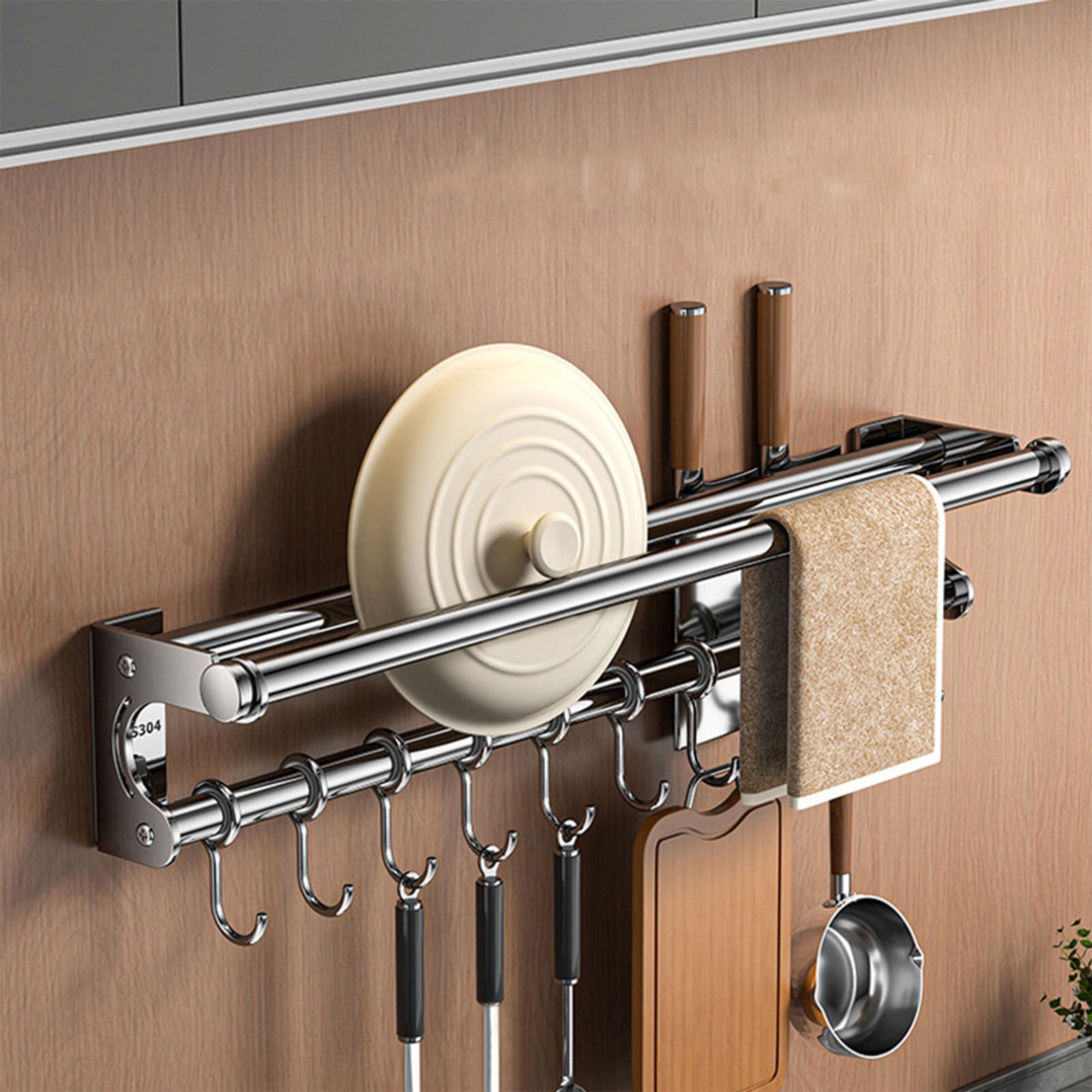 Kitchen Utensil Hooks, Kitchen Rail Kitchen Utensils Rack, No Drilling ...