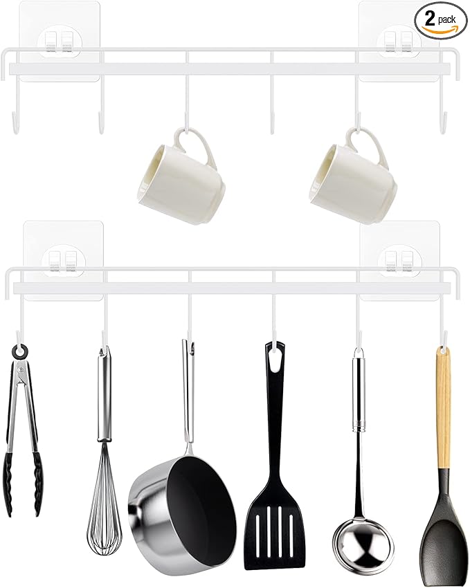 Kitchen Utensil Rack Wall Mount, White Adhesive Kitchen Utensil Hanger ...