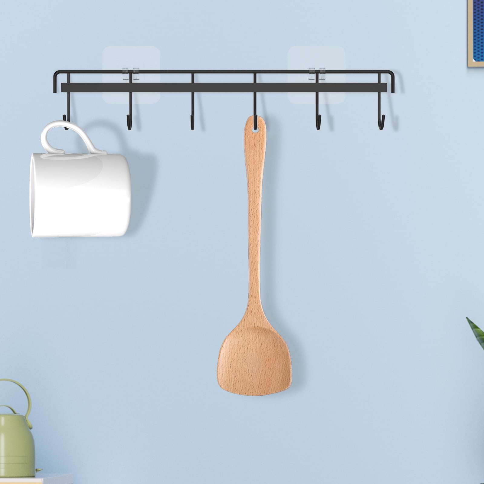Kitchen Utensil Rack Wall Mounted Utensil Hanging Rack with 6 Hooks ...