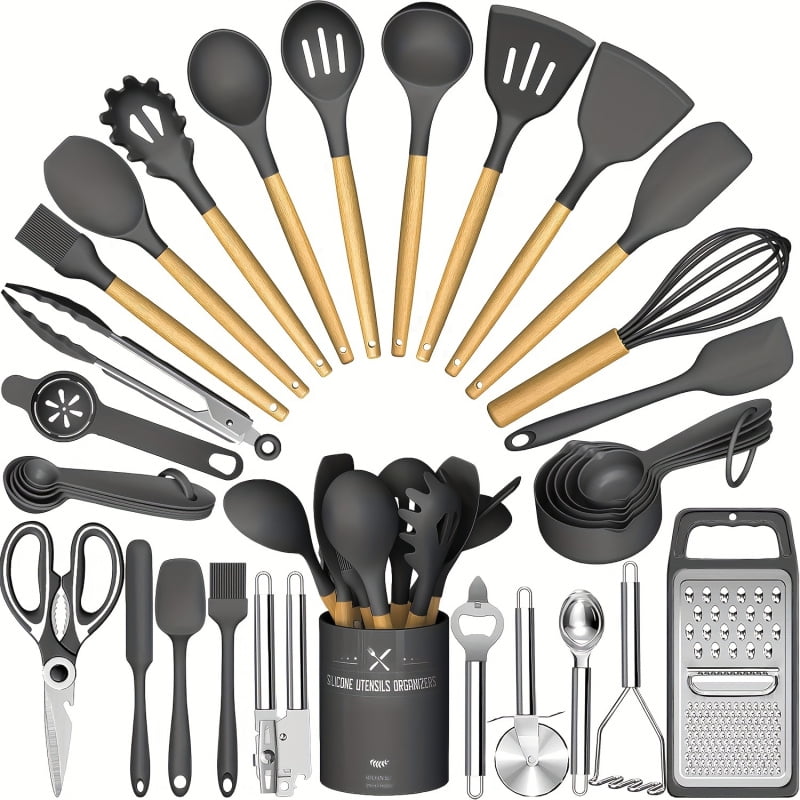 Kitchen Utensil Set - 34-piece silicone kitchen utensil set, with ...