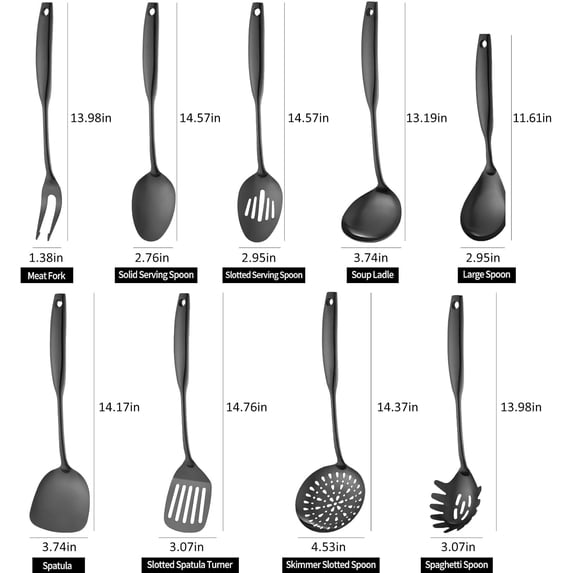 Kitchen Utensil Set 9-Piece Stainless Steel 304 Polished Mirror Finish ...