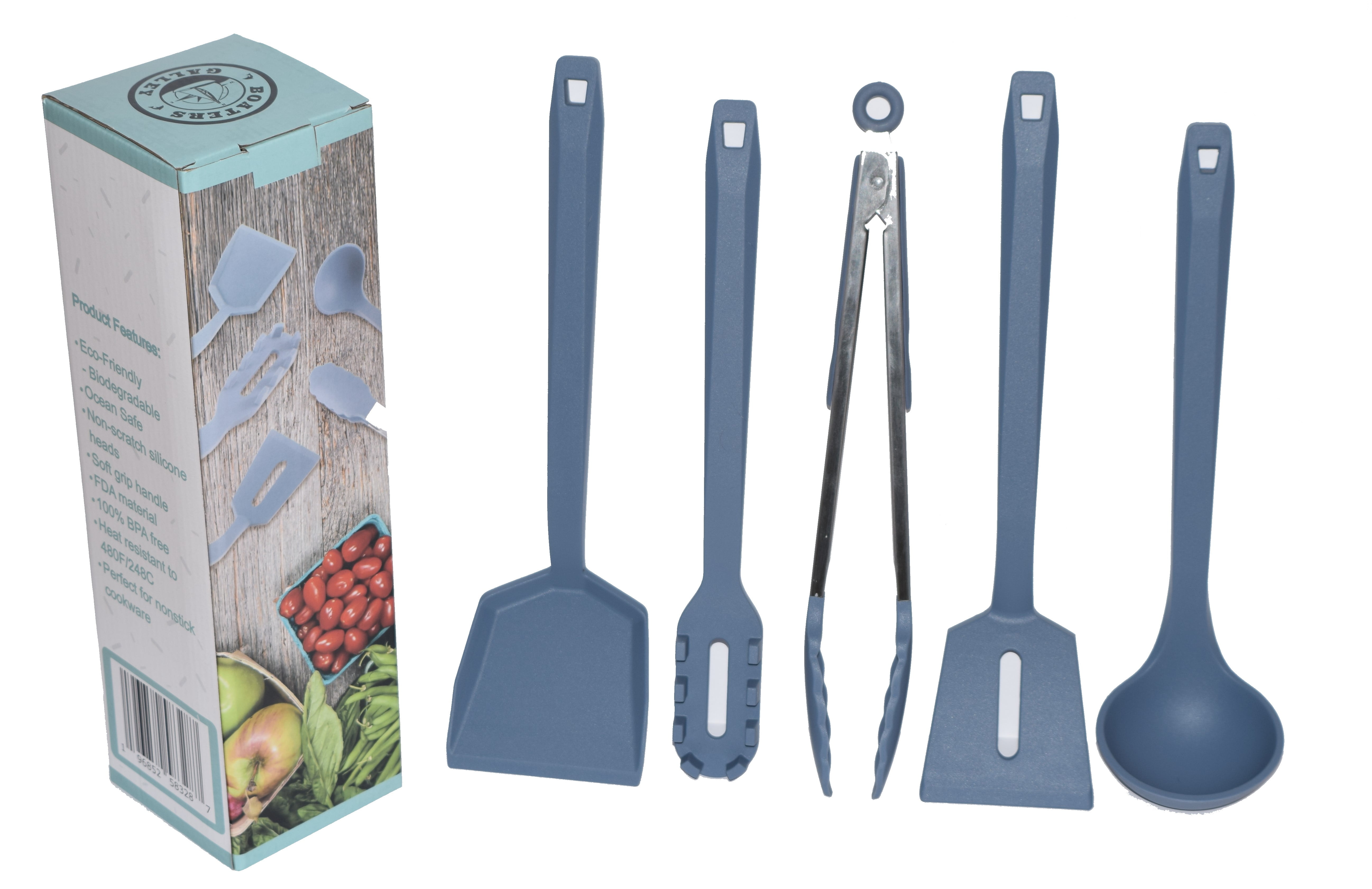 Kitchen Utensil Set – Eco Friendly, Ocean Safe 5 PCS with Soft Grip ...