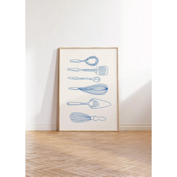 Kitchen Utensils Line Art Trendy Kitchen Wall Decor, Unframed Canvas ...