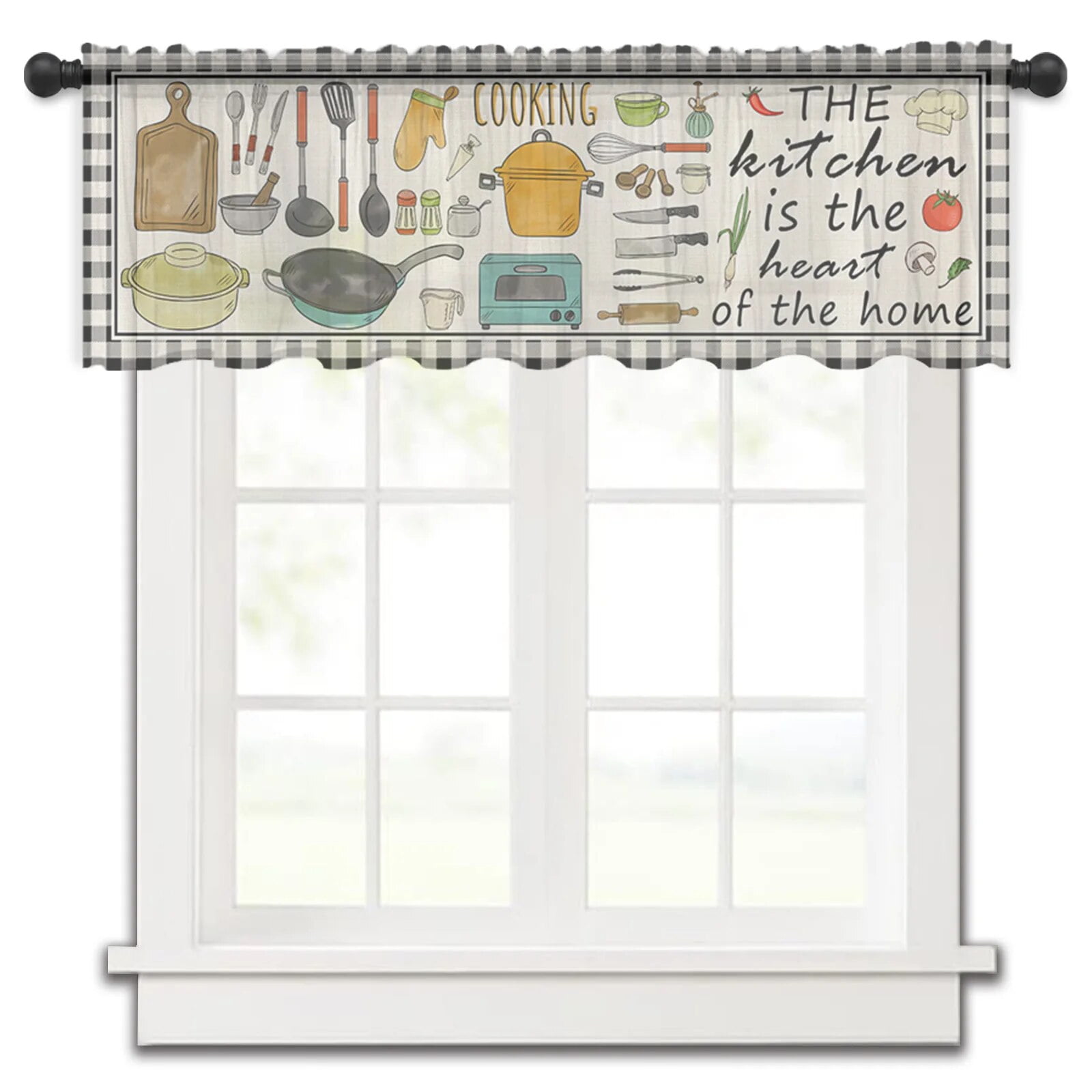 Kitchen Utensils Plaid Short Tulle Half Curtains for Living Room ...