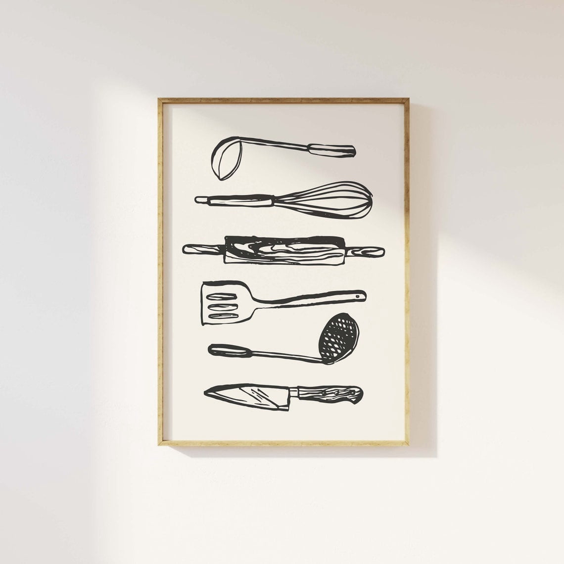 Kitchen Utensils Poster Black Decor Neutral Foodie Art Cute Trendy Wall ...