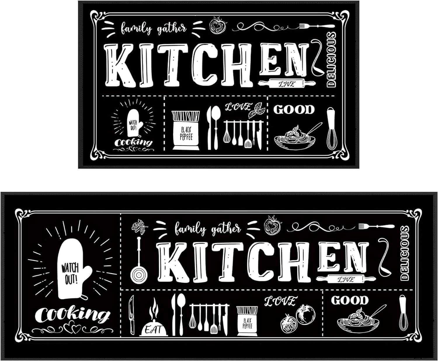 Kitchen Utensils Rugs Black Kitchen Mats for Floor 2 Piece, Anti ...