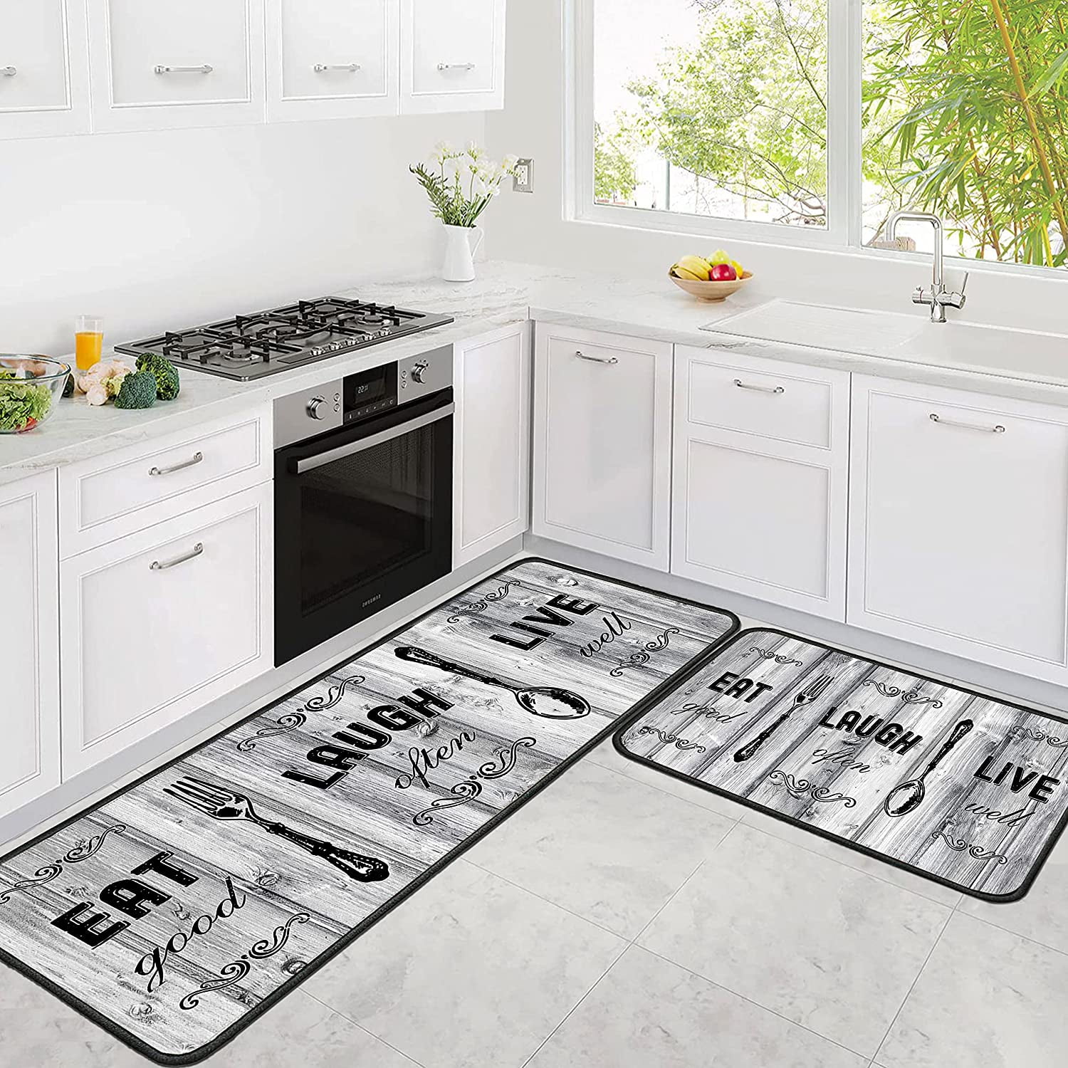 Kitchen Utensils Rugs Grey Kitchen Mats for Floor 2 Piece, Anti Fatigue ...