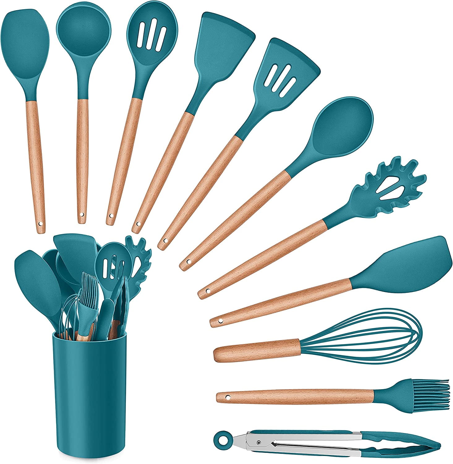 Kitchen Utensils Set. 12 Piece Silicone Utensil with Holder. Heat ...
